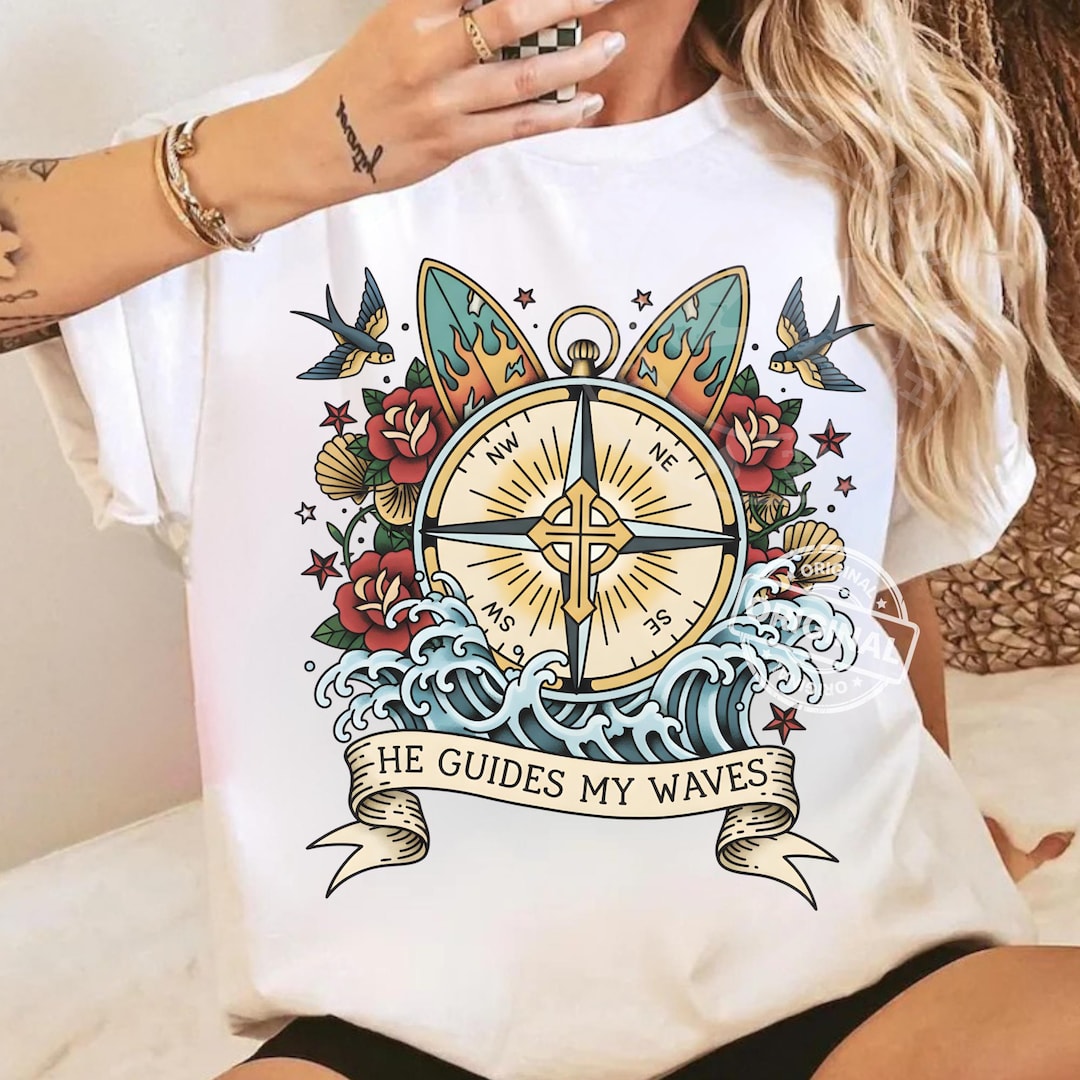 Christian Surf Compass Design PNG, Nautical Tattoo Style Waves, Jesus ...