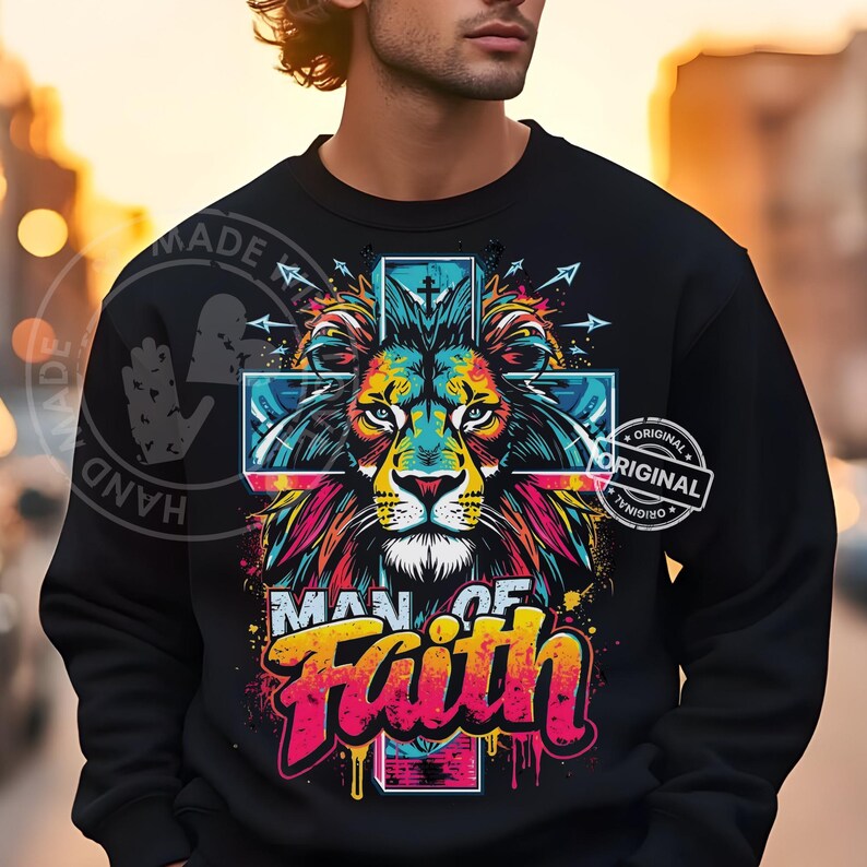 Man of Faith Lion PNG, Christian Cross Graphic, Bold Colorful Jesus ...