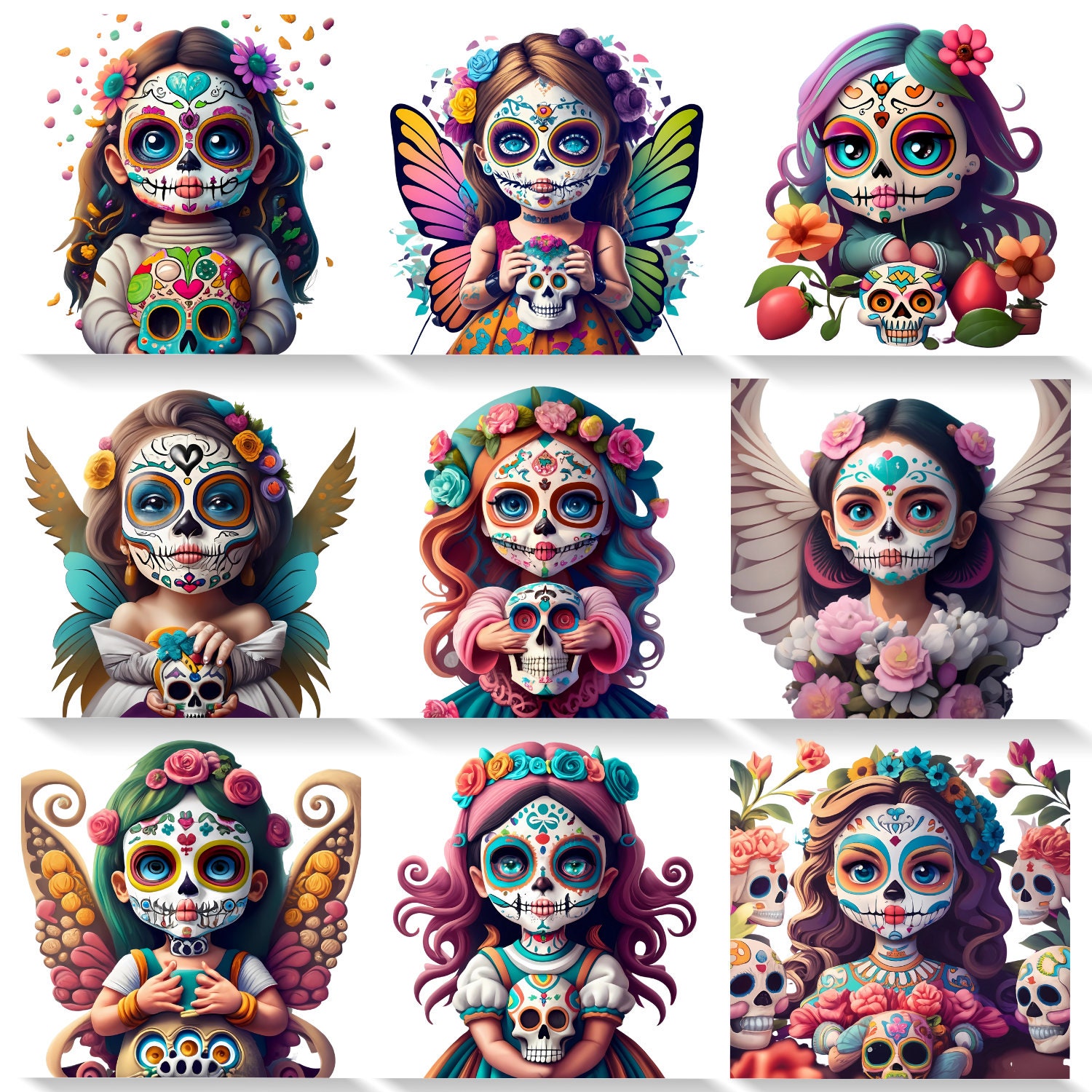 Dia De Los Muertos Clipart Bundle Png, Cute Chibi Dolls, 24 Images ...
