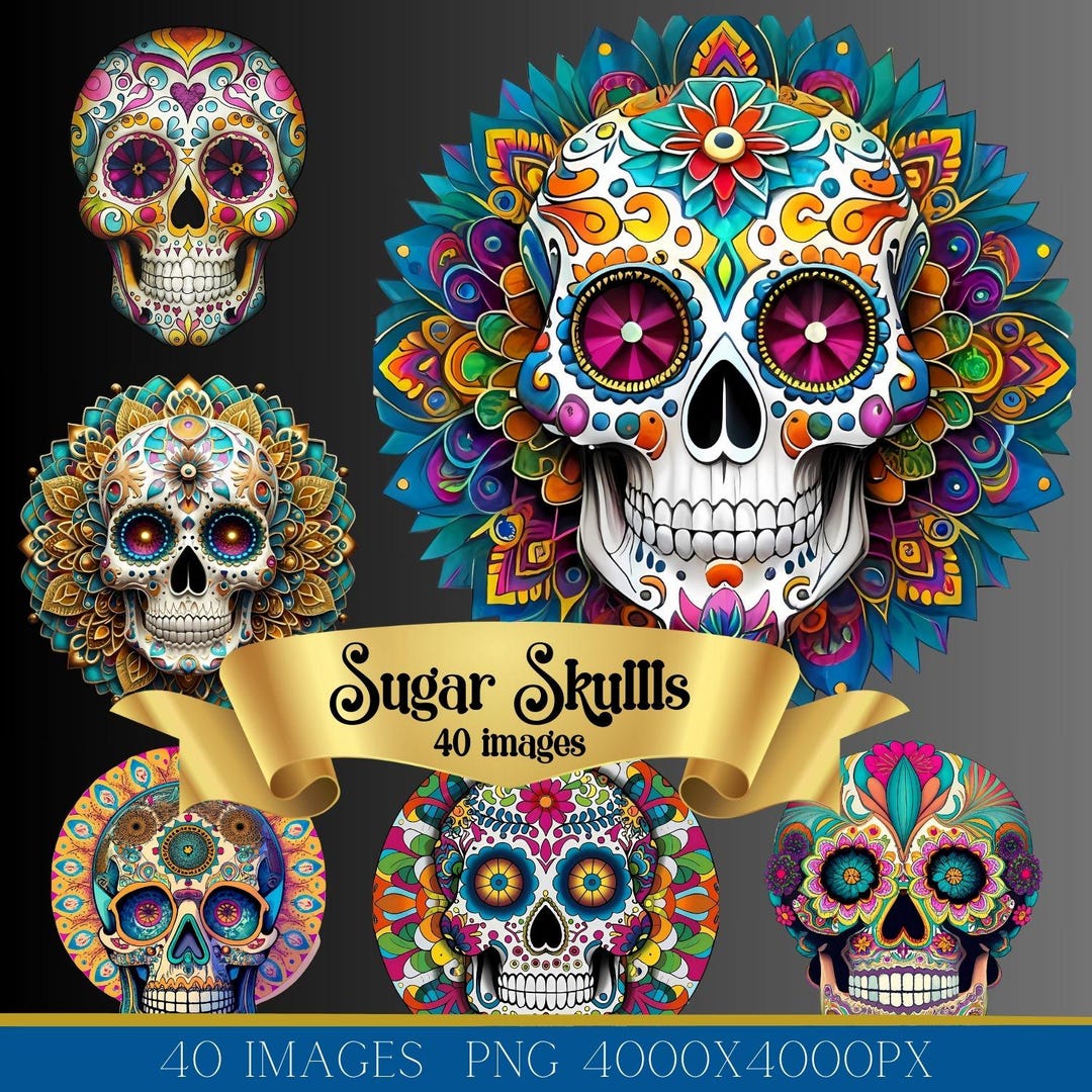 Dia De Los Muertos Clipart Bundle Png, 40 Images, Sugar Skull Digital ...