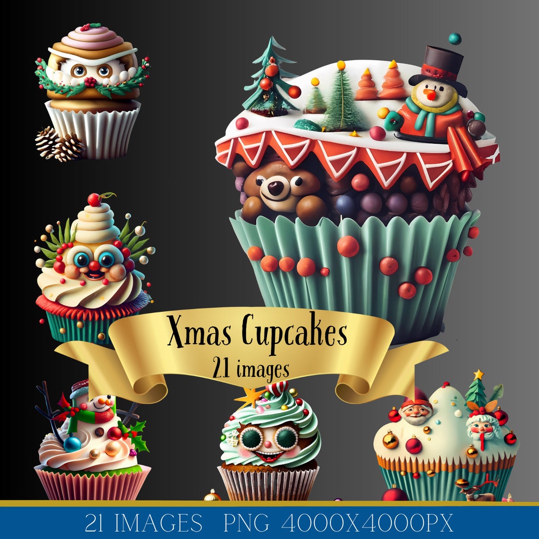 Christmas Dessert Cupcakes Clip Art Bundle PNG for Sublimation ...