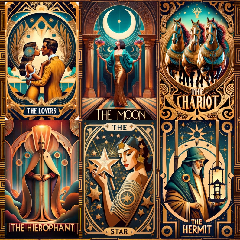 Major Arcana Tarot Cards, Art-deco Style Tarot Cards, Retro Tarot Deck ...
