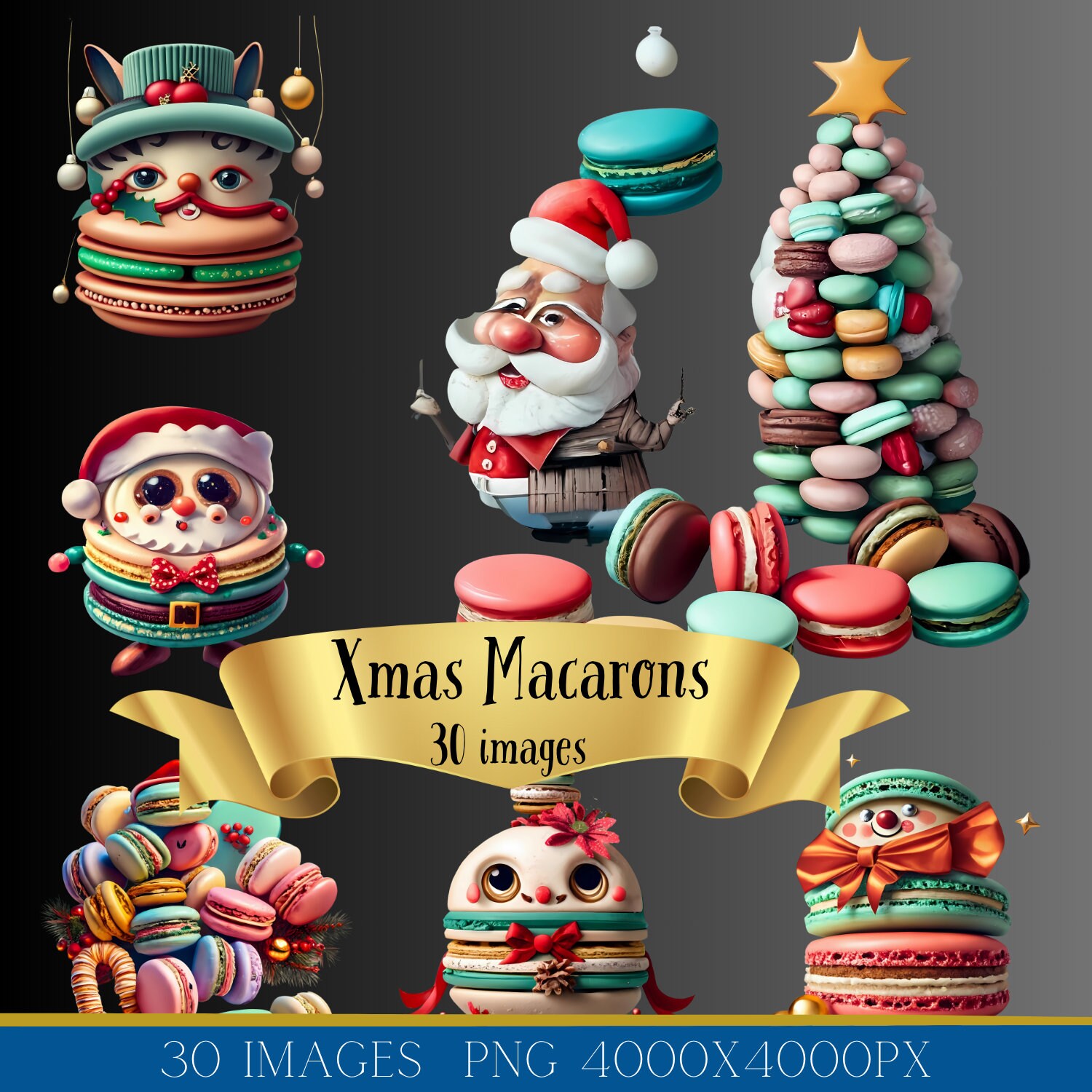 Christmas Dessert Macarons Clip Art Bundle PNG for Sublimation ...