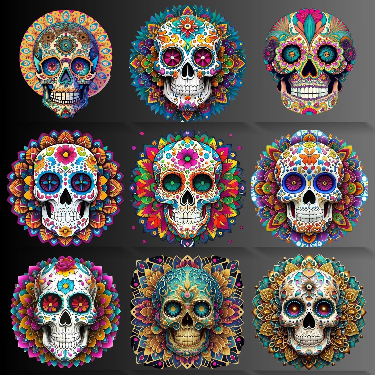 Dia De Los Muertos Clipart Bundle Png, 40 Images, Sugar Skull Digital ...