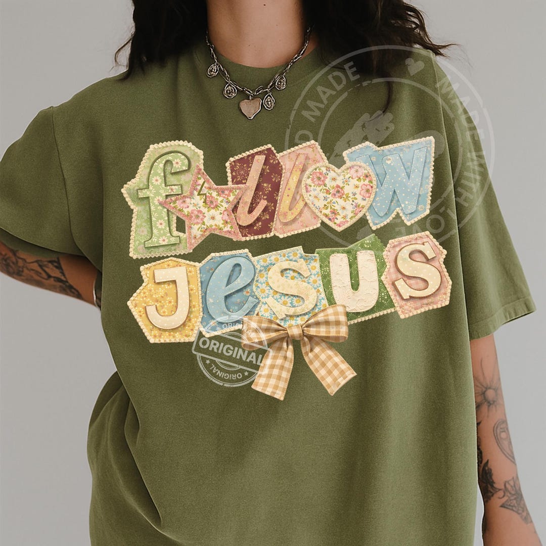 Floral Follow Jesus Patchwork PNG, Cottagecore Christian Faith Spring ...
