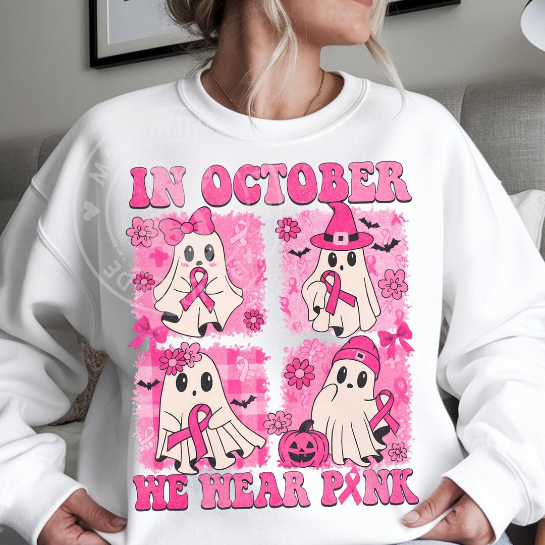 In October We Wear Pink Ghost PNG, Breast Cancer Awareness Clipart ...