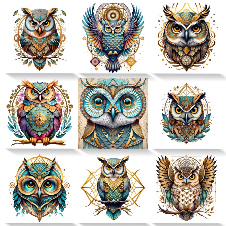 Magical Owl Clip Art Bundle Png, Enchanted Owls, Watercolor Spirit ...
