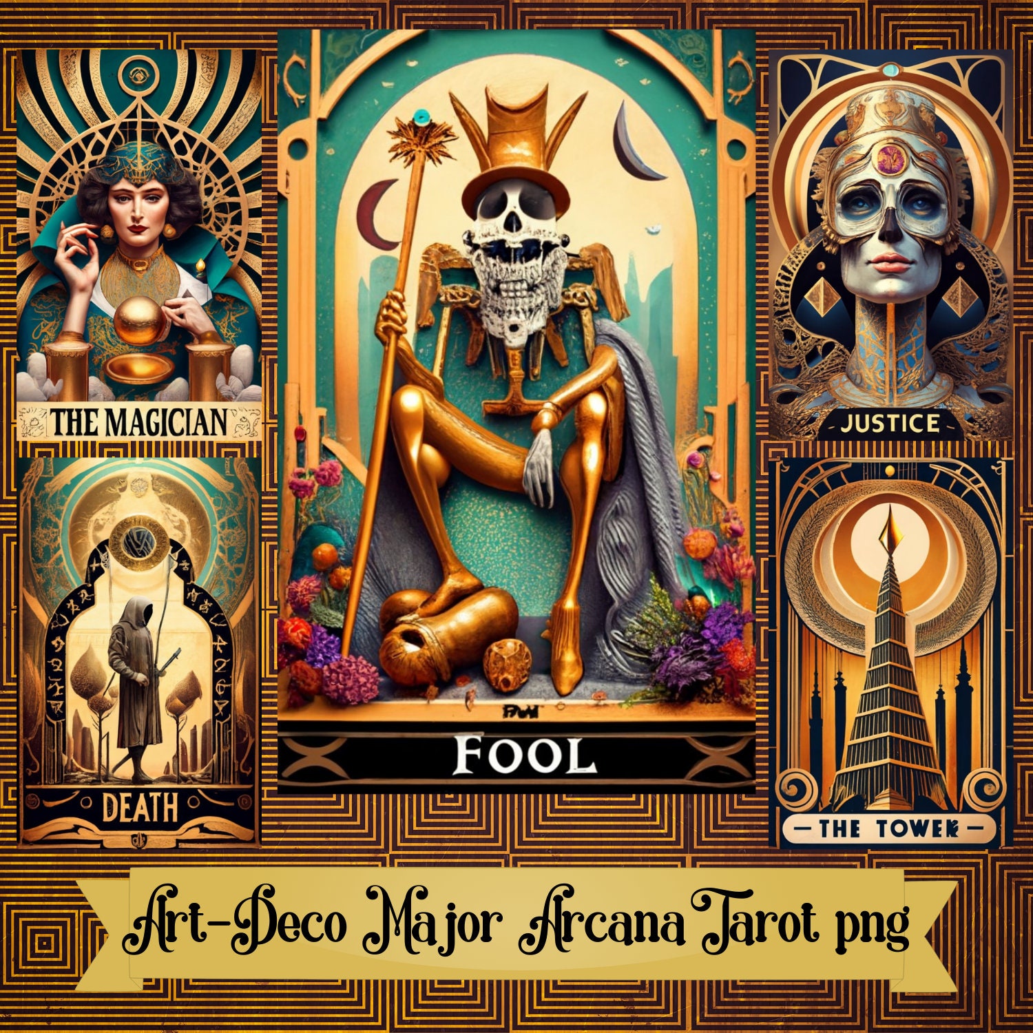 Major Arcana Tarot Cards, Art-deco Style Tarot Cards, Retro Tarot Deck ...