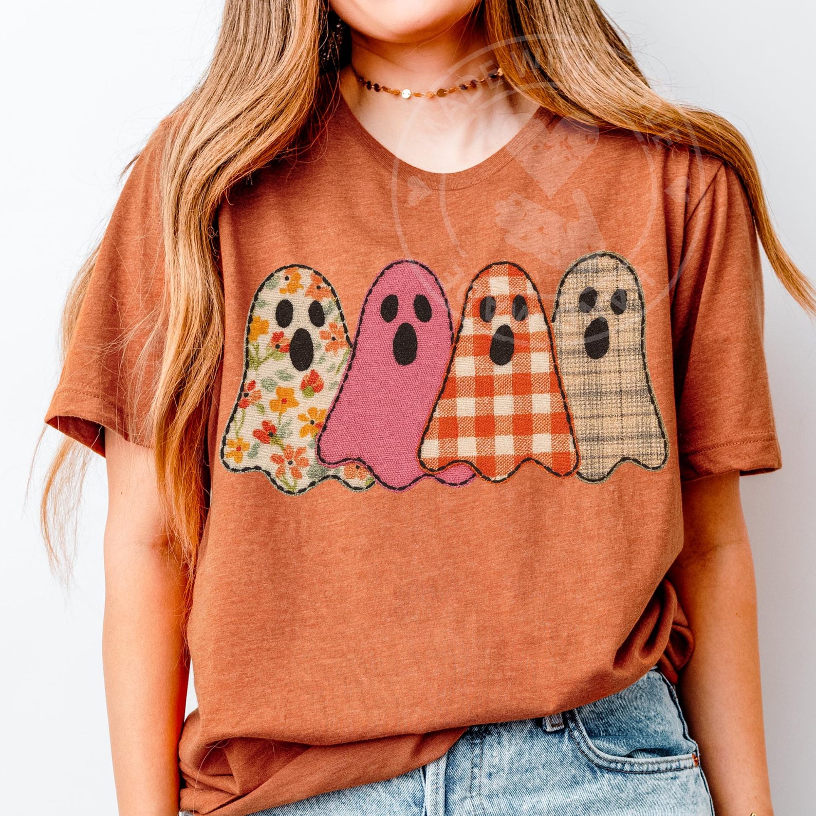 Cottagecore Plaid Ghosts PNG | Vintage Fabric Stitch 3D Halloween ...