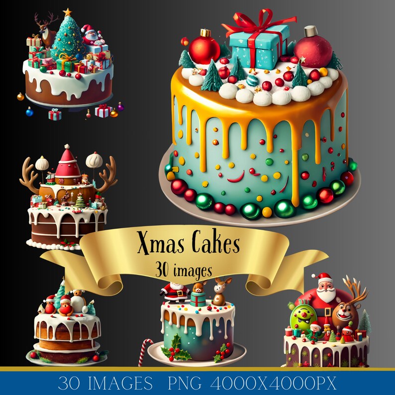 Christmas Dessert Cake Clip Art Bundle PNG for Sublimation, Commercial ...