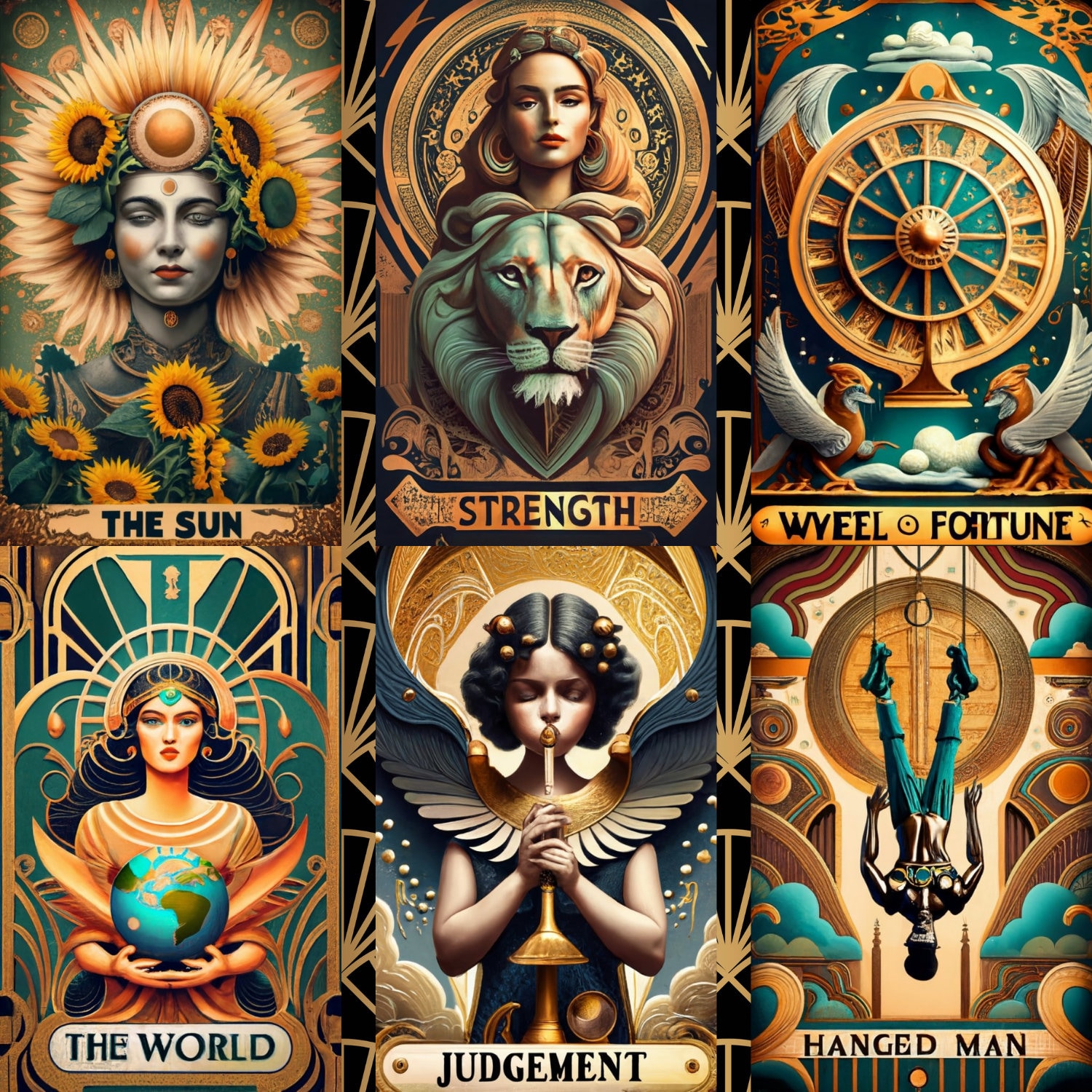 Major Arcana Tarot Cards, Art-deco Style Tarot Cards, Retro Tarot Deck ...