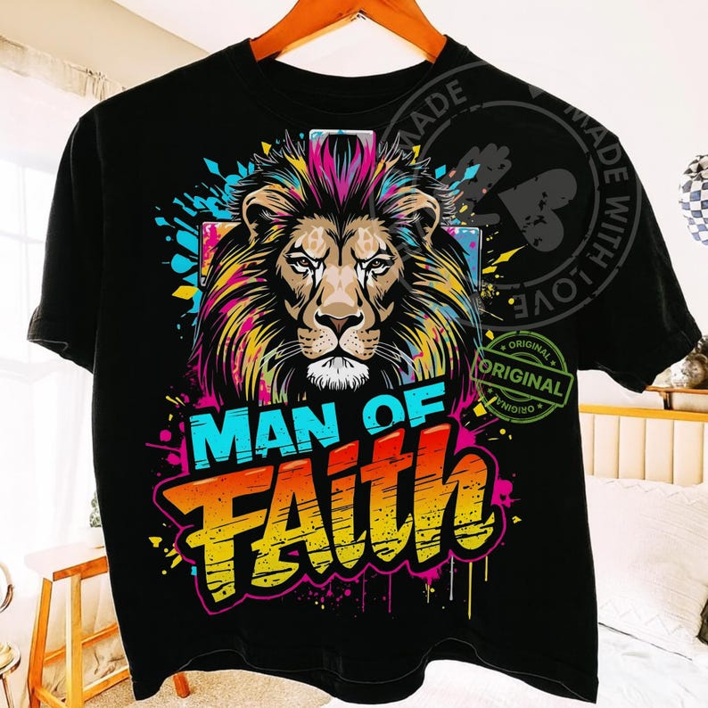Man of Faith Lion PNG, Christian Cross Graphic, Bold Colorful Jesus ...