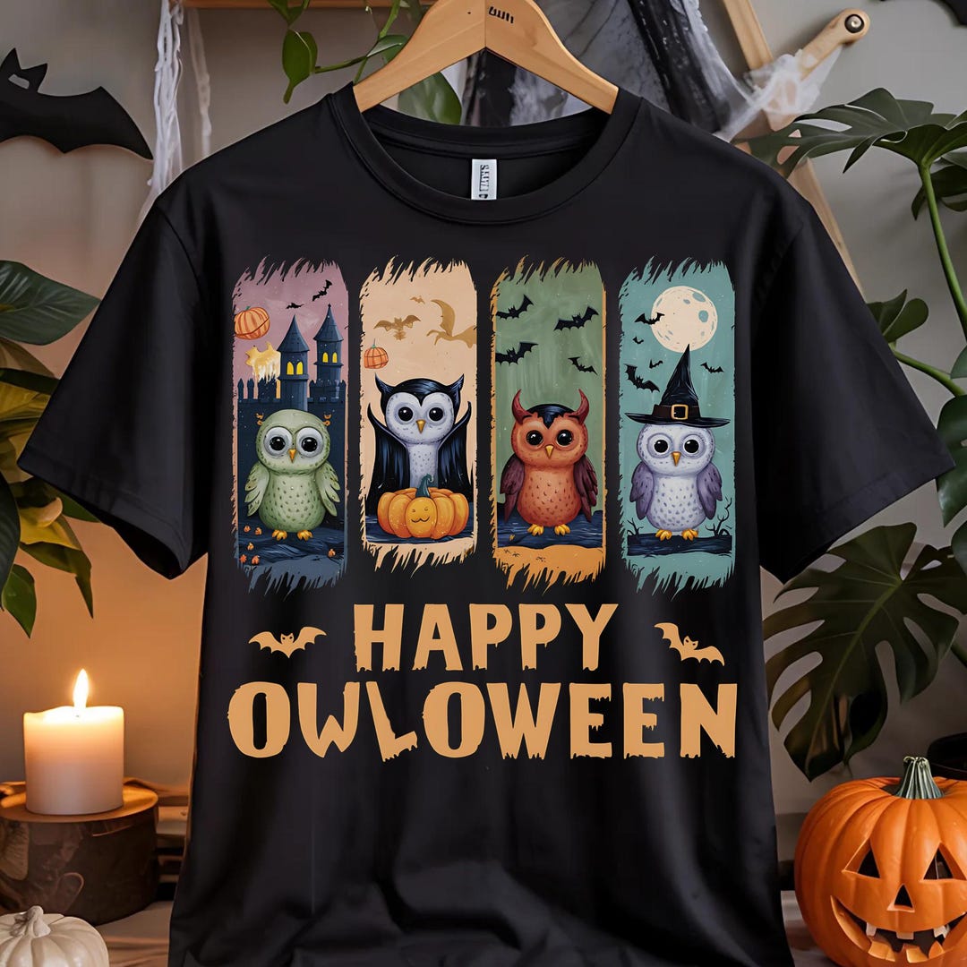 Vintage Halloween Cute Baby Owl PNG, 4-panel Painting “happy Owloween ...