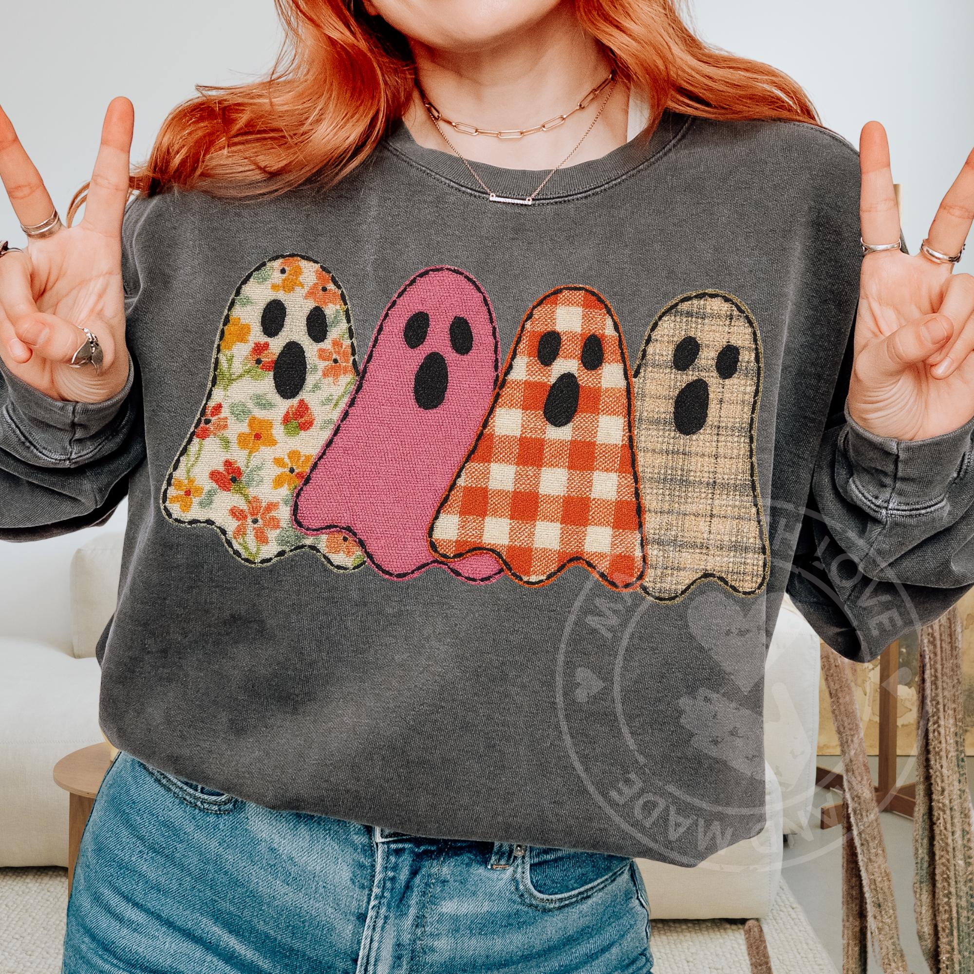 Cottagecore Plaid Ghosts PNG | Vintage Fabric Stitch 3D Halloween ...