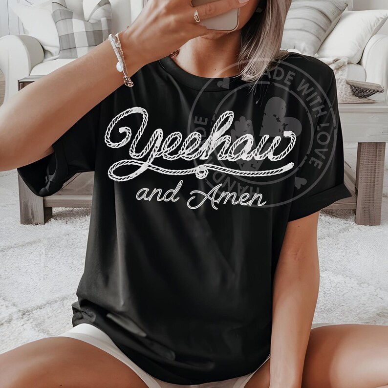 Yeehaw and Amen PNG, Western Rope Lettering Christian Quote, Cowboy ...