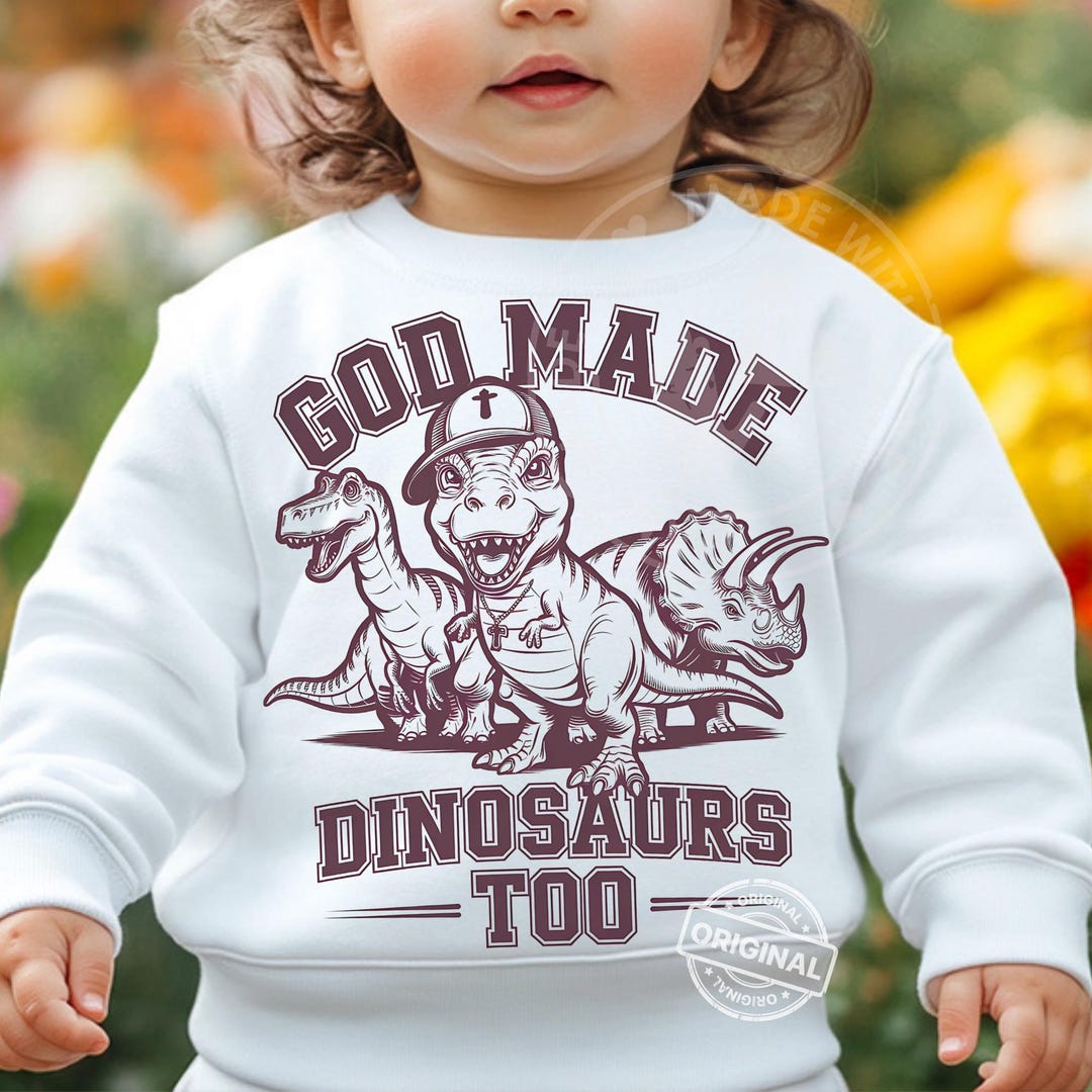 Christian Dinosaur Illustration: 'god Made Dinosaurs Too' PNG (digital ...