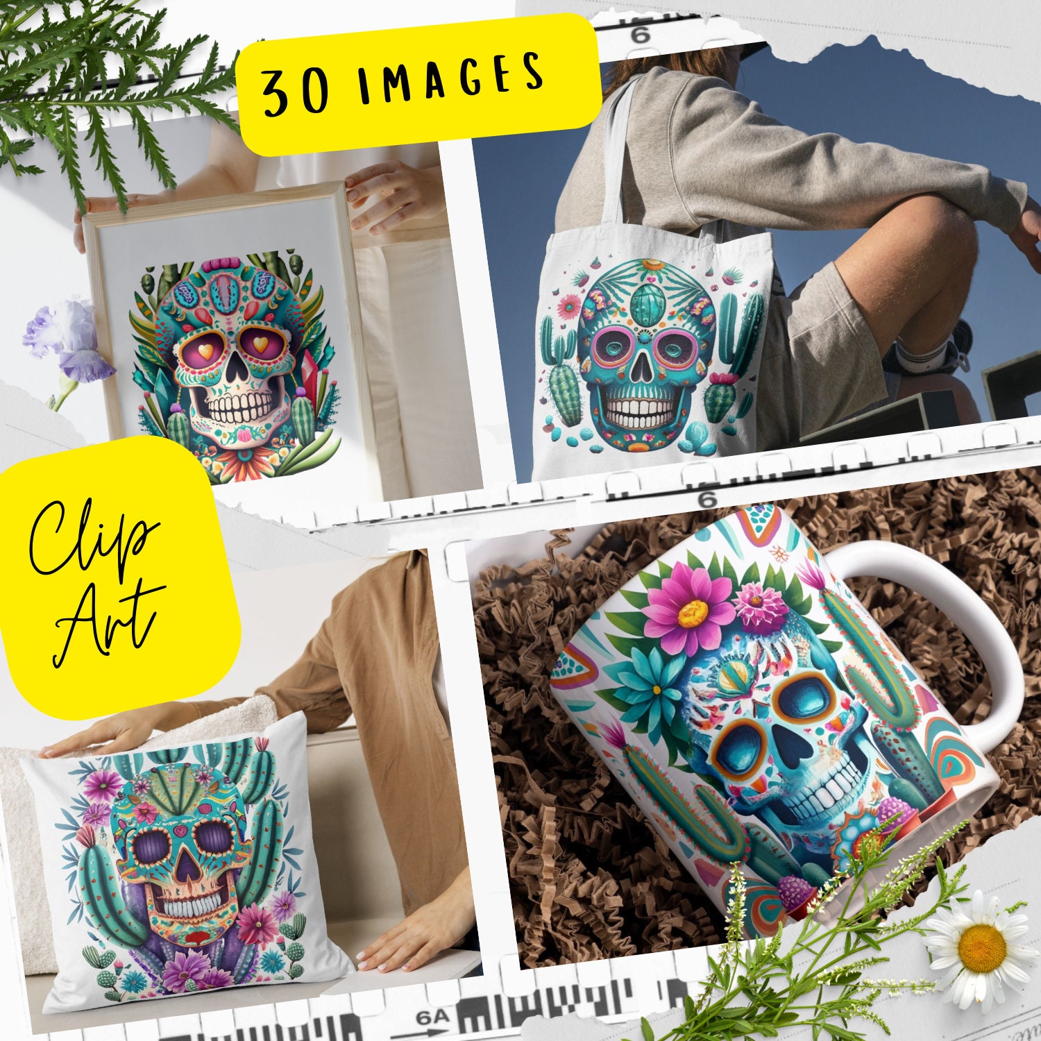 Dia De Los Muertos Clipart Bundle Png, 30 Images, Sugar Skull Digital ...