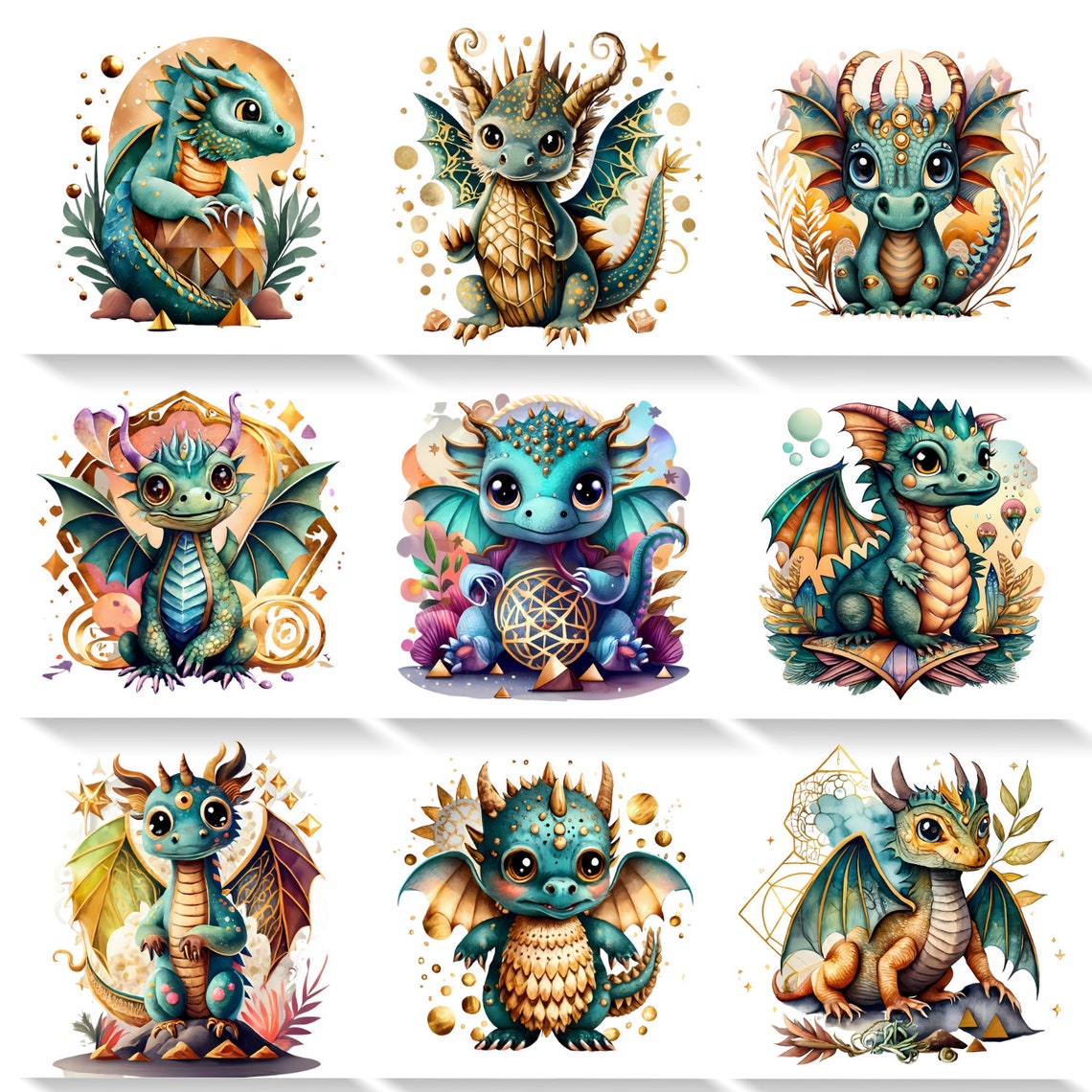 Junk Journal Baby Dragon Clip Art Bundle Png, Enchanted Dragons ...