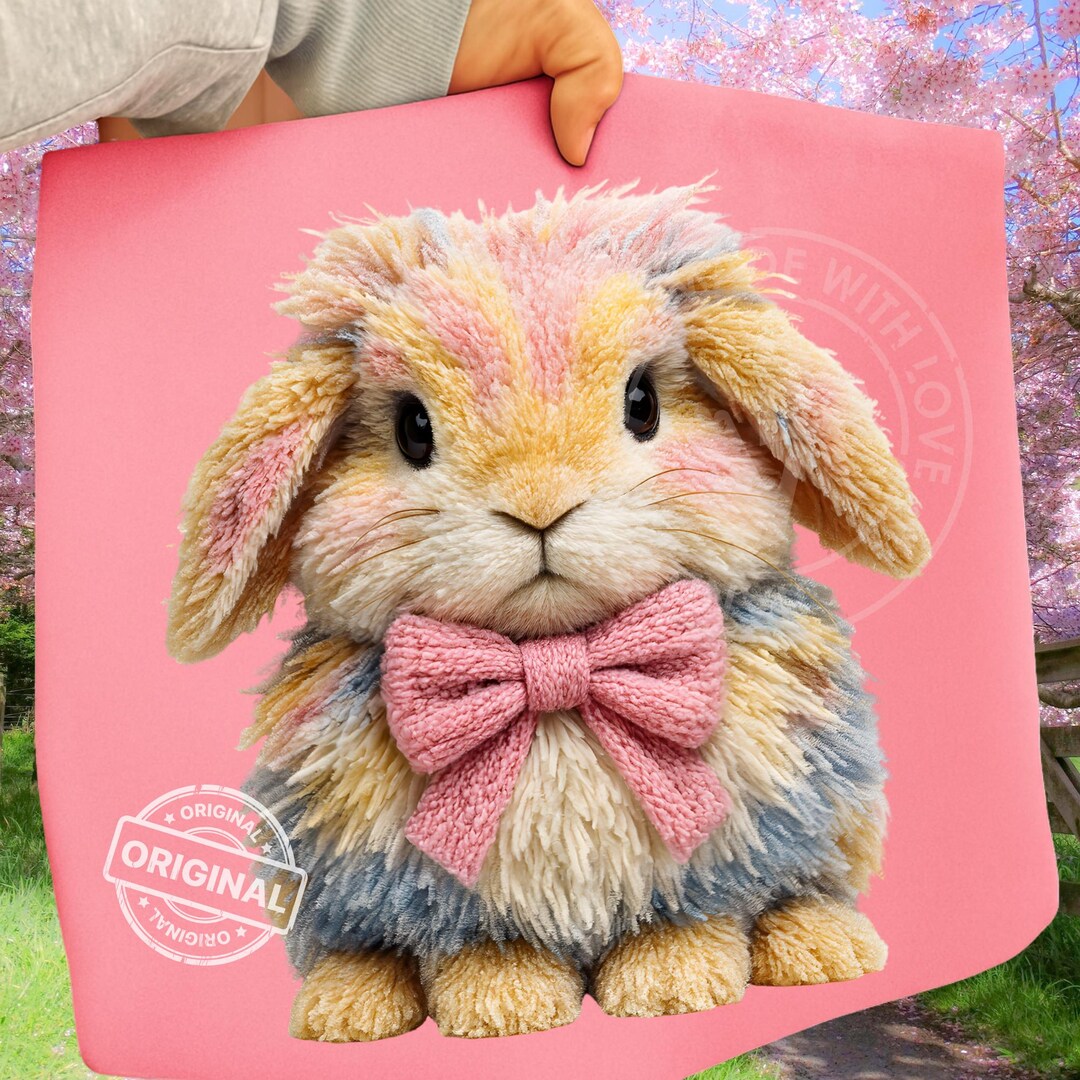 Pastel Easter Bunny PNG, Hyper-realistic Faux Yarn Latch-hook Style ...
