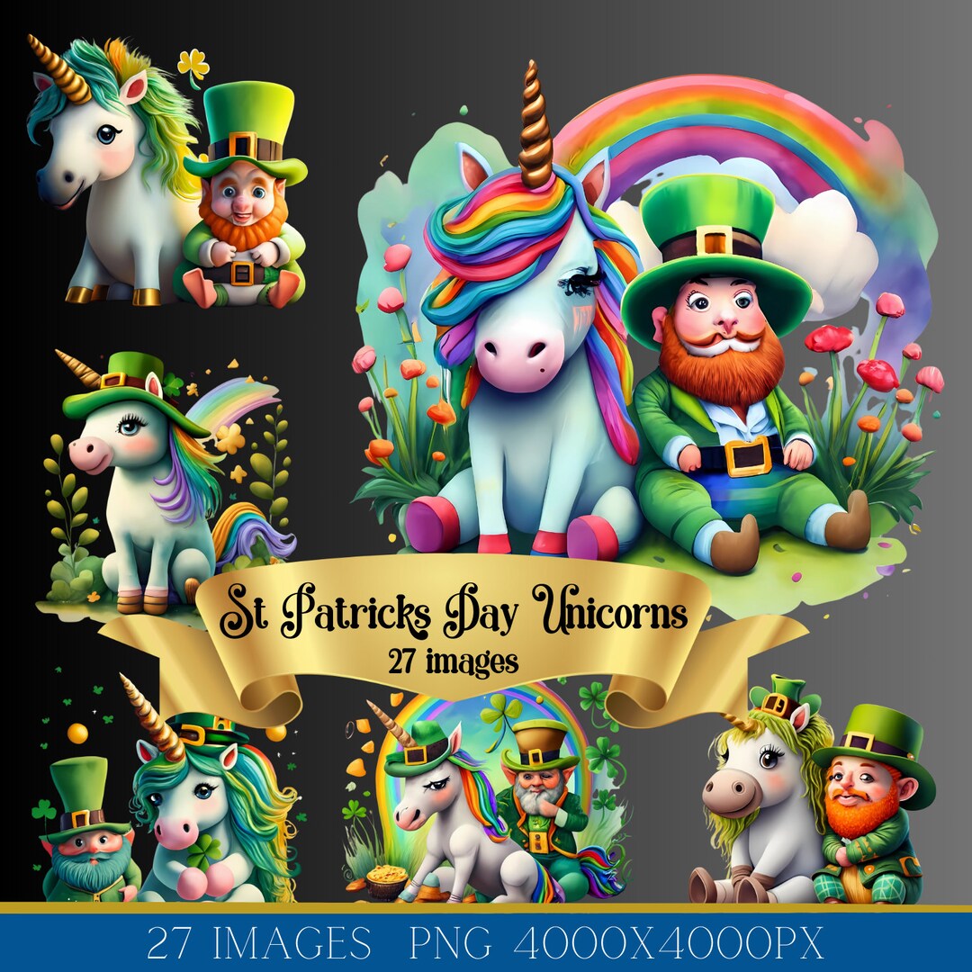 St Patricks Day Unicorn, Magic Chibi Unicorn Clip Art Bundle Png, Paddy ...