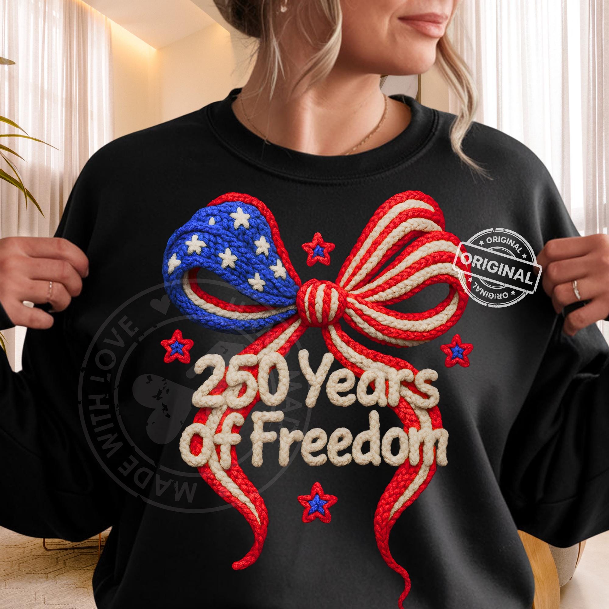 250 Years of Freedom PNG, Patriotic Crochet Bow, USA 250th Anniversary ...
