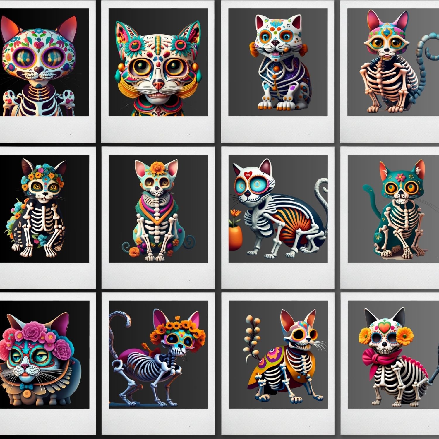Dia De Los Muertos Cat Clipart Bundle Png, 20 Images, Sugar Skull ...