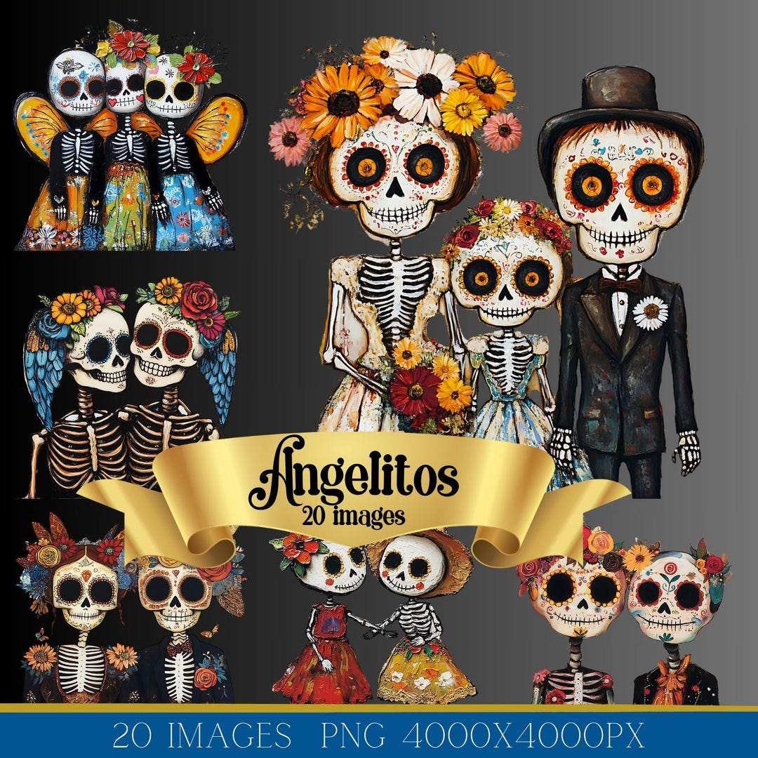 Dia De Los Muertos, Angelitos, Clipart Bundle Png, Catrina Calavera 20 ...