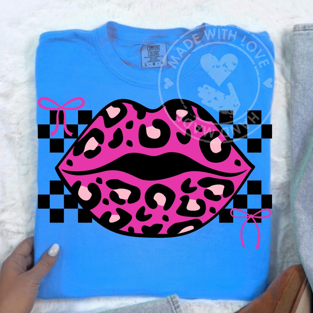 Pink Leopard Lips PNG, Retro Checkerboard Bow, Trendy Preppy Doodle ...