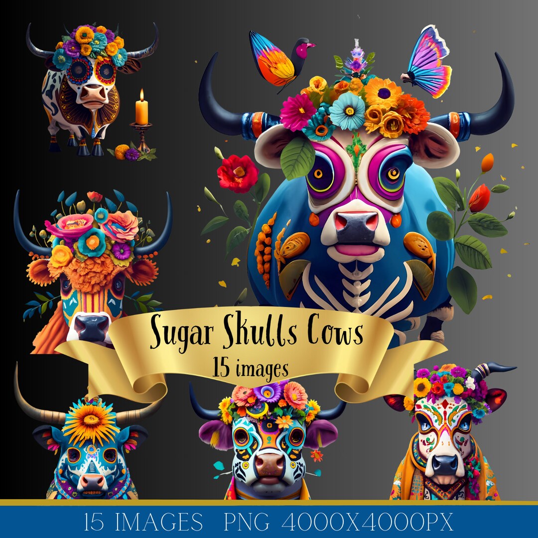 Dia De Los Muertos Clipart Bundle Png, Highland Cow, Sugar Skull ...