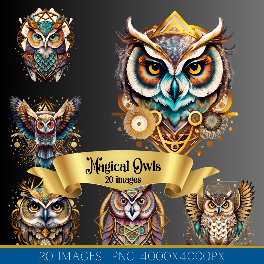 Magical Owl Clip Art Bundle Png, Enchanted Owls, Watercolor Spirit ...