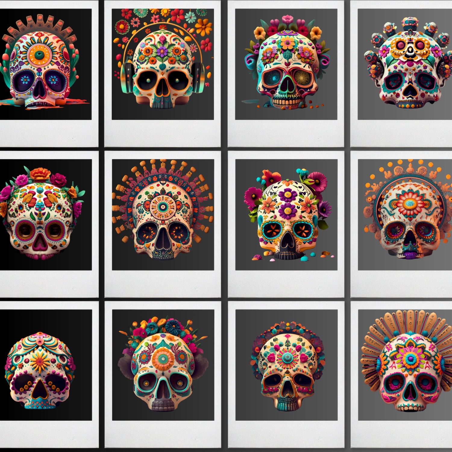 Dia De Los Muertos Clipart Bundle Png,15 Images, Sugar Skull Digital ...