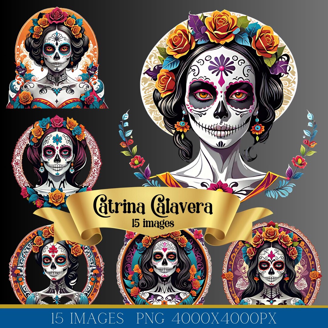 Dia De Los Muertos Clipart Bundle Png, Catrina Calavera 15 Images ...