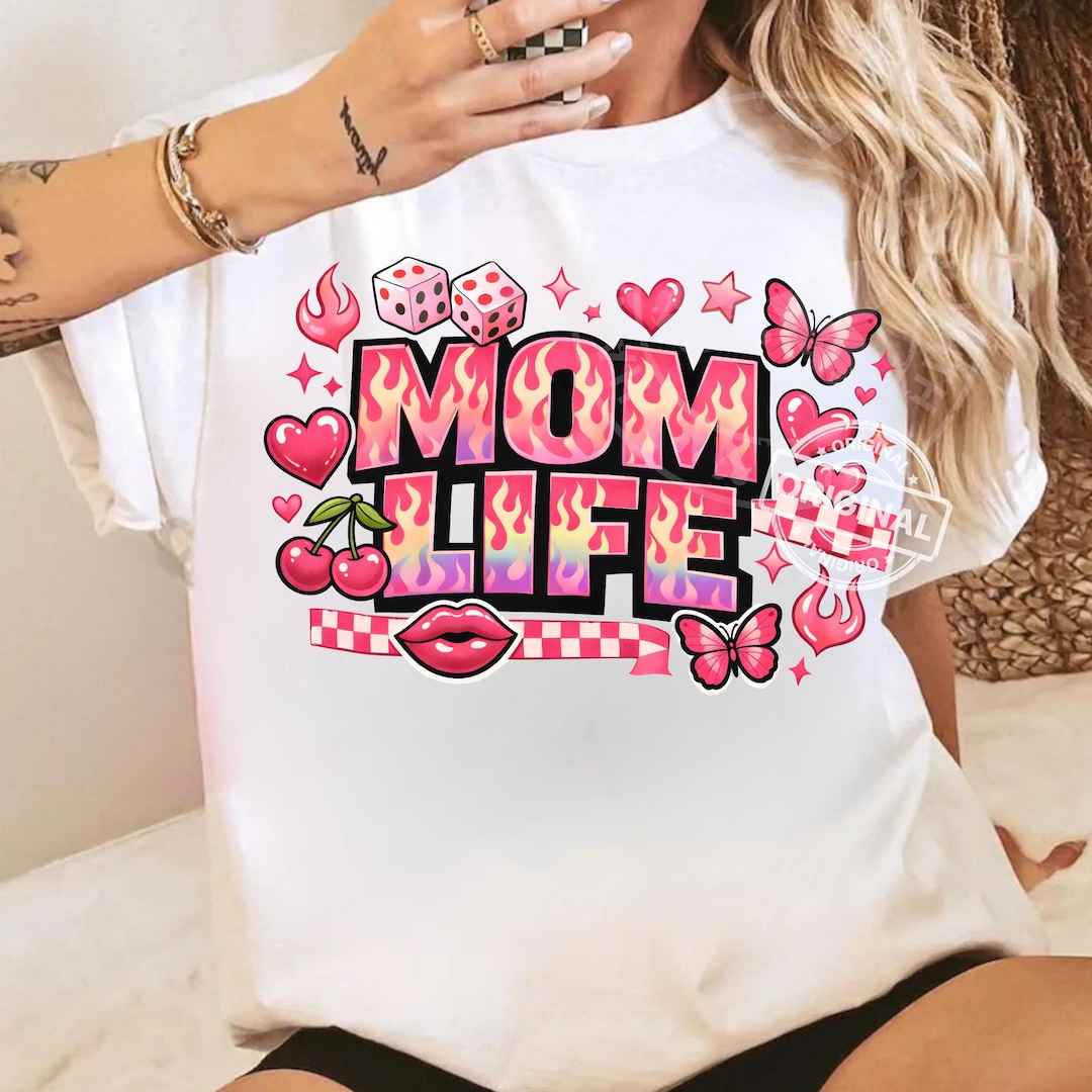 Mom Life Flaming Pink Typography PNG, Mothers Day Trendy Retro Graphic ...