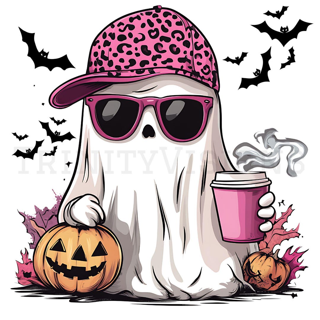 Cute Halloween Pink Ghost, Halloween Spooky Ghost Clipart, Instant ...