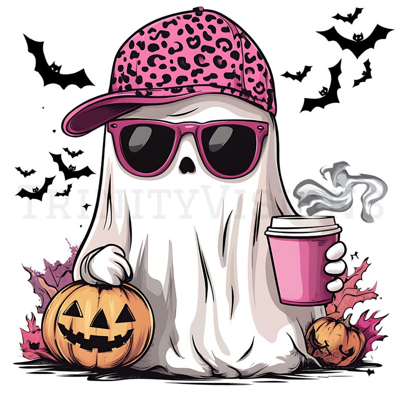 Cute Halloween Pink Ghost, Halloween Spooky Ghost Clipart, Instant ...
