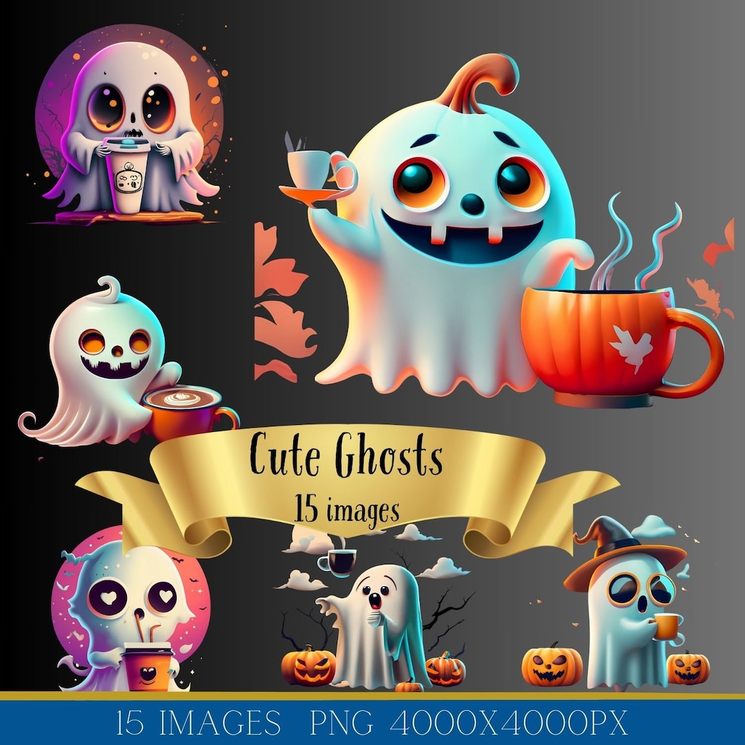 Cute Halloween Ghosts Clip Art Bundle Png Halloween Spooky - Etsy