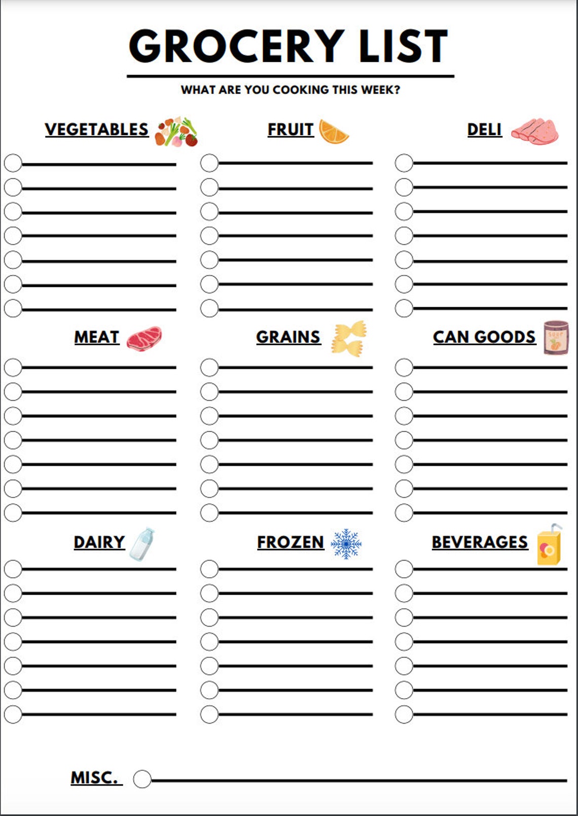 Organized Grocery List Categories - Etsy
