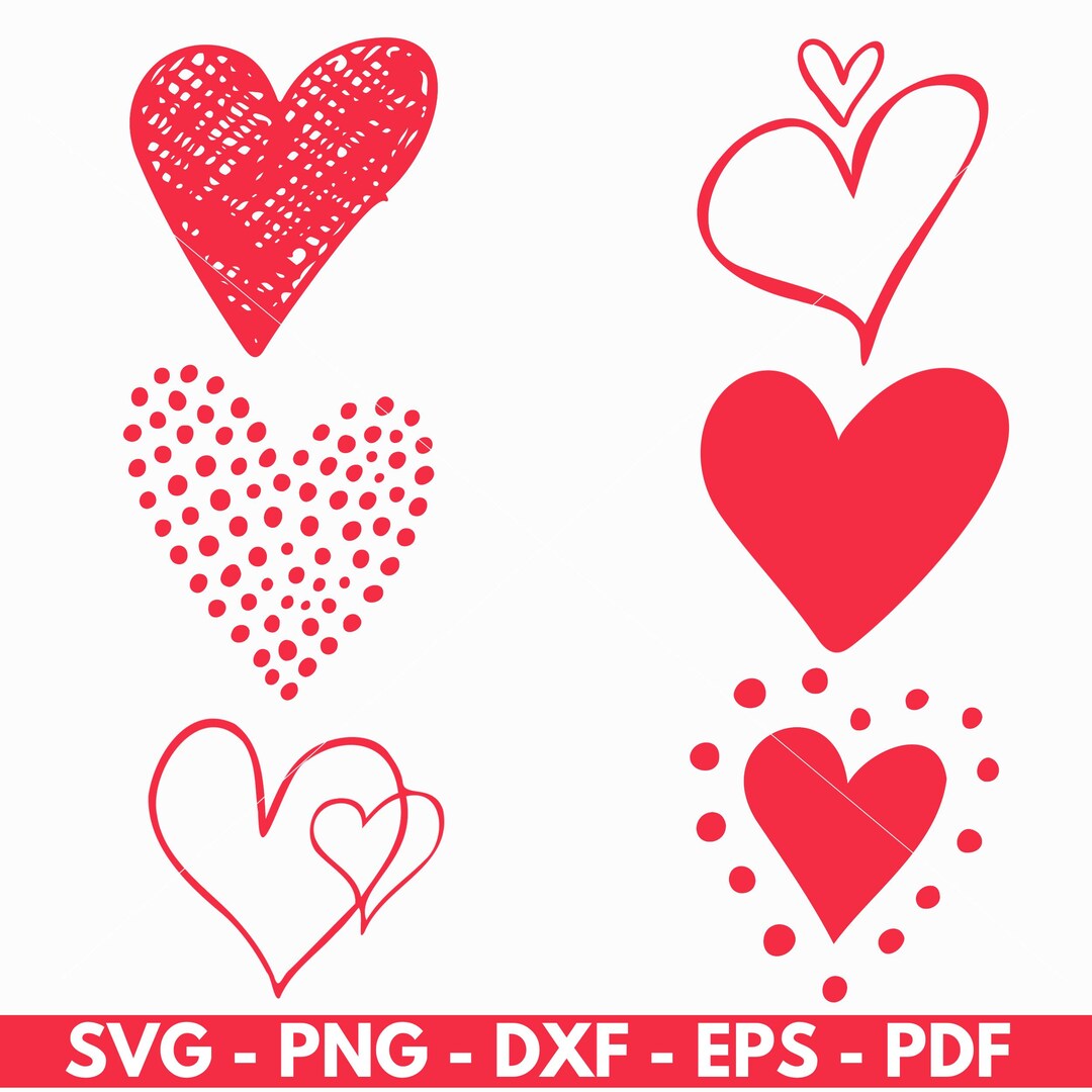 Red Heart SVG Bundle, Valentine Heart Svg, Hand Drawn Heart Svg, Open ...