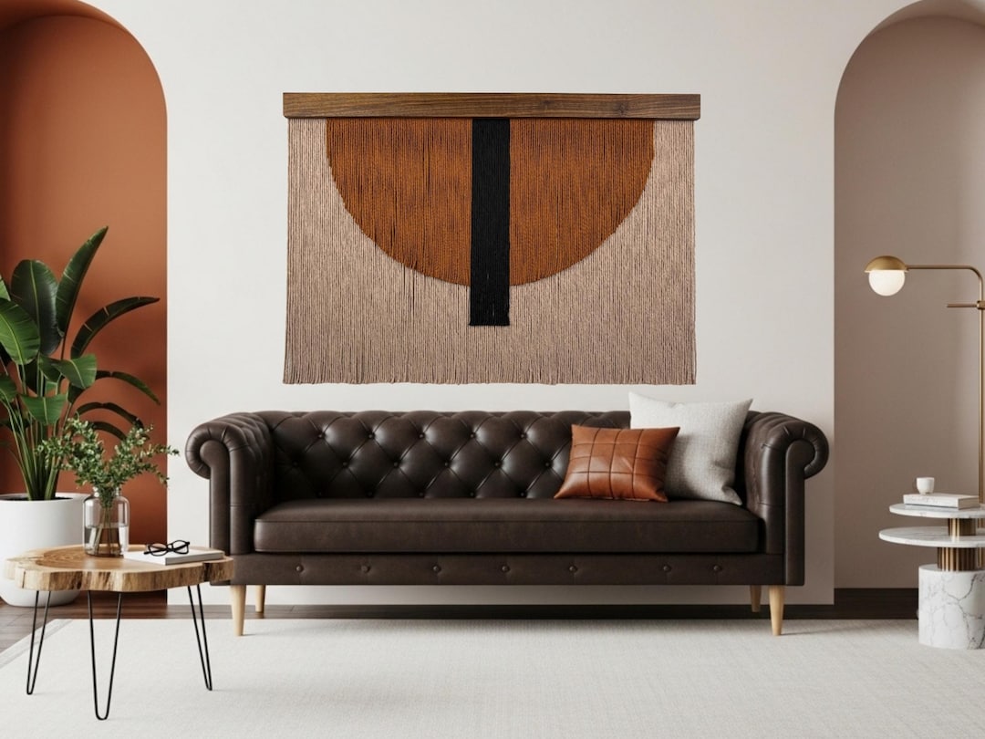 Personalizable Large Macrame Wall Art: Bohemian Textile on Walnut ...