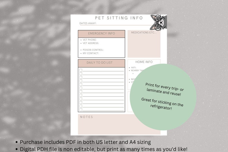 Pet Sitting Checklist, Checklist for Cat Sitter, Dog Sitter To-do List ...