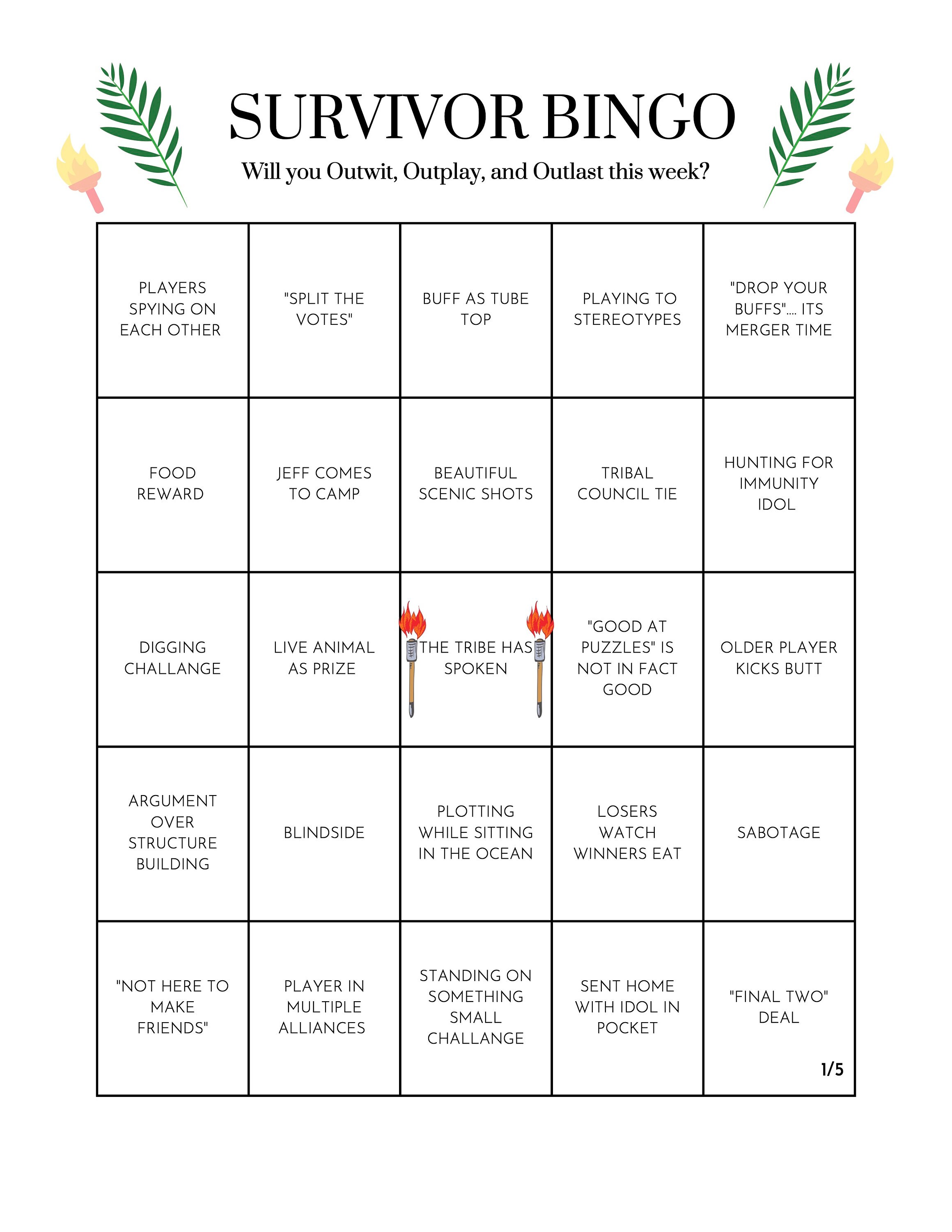 Laminated Bingo Game, Set of Four Cards TV Show - Etsy