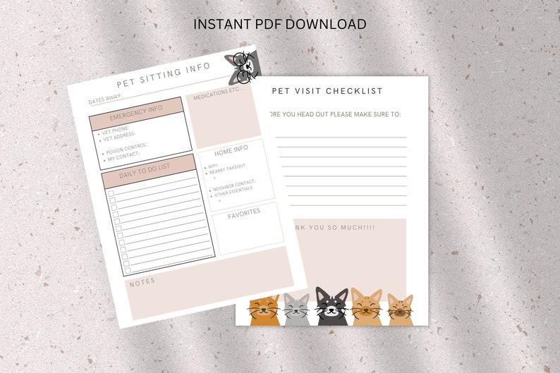 Pet Sitting Checklist, Checklist for Cat Sitter, Dog Sitter To-do List ...