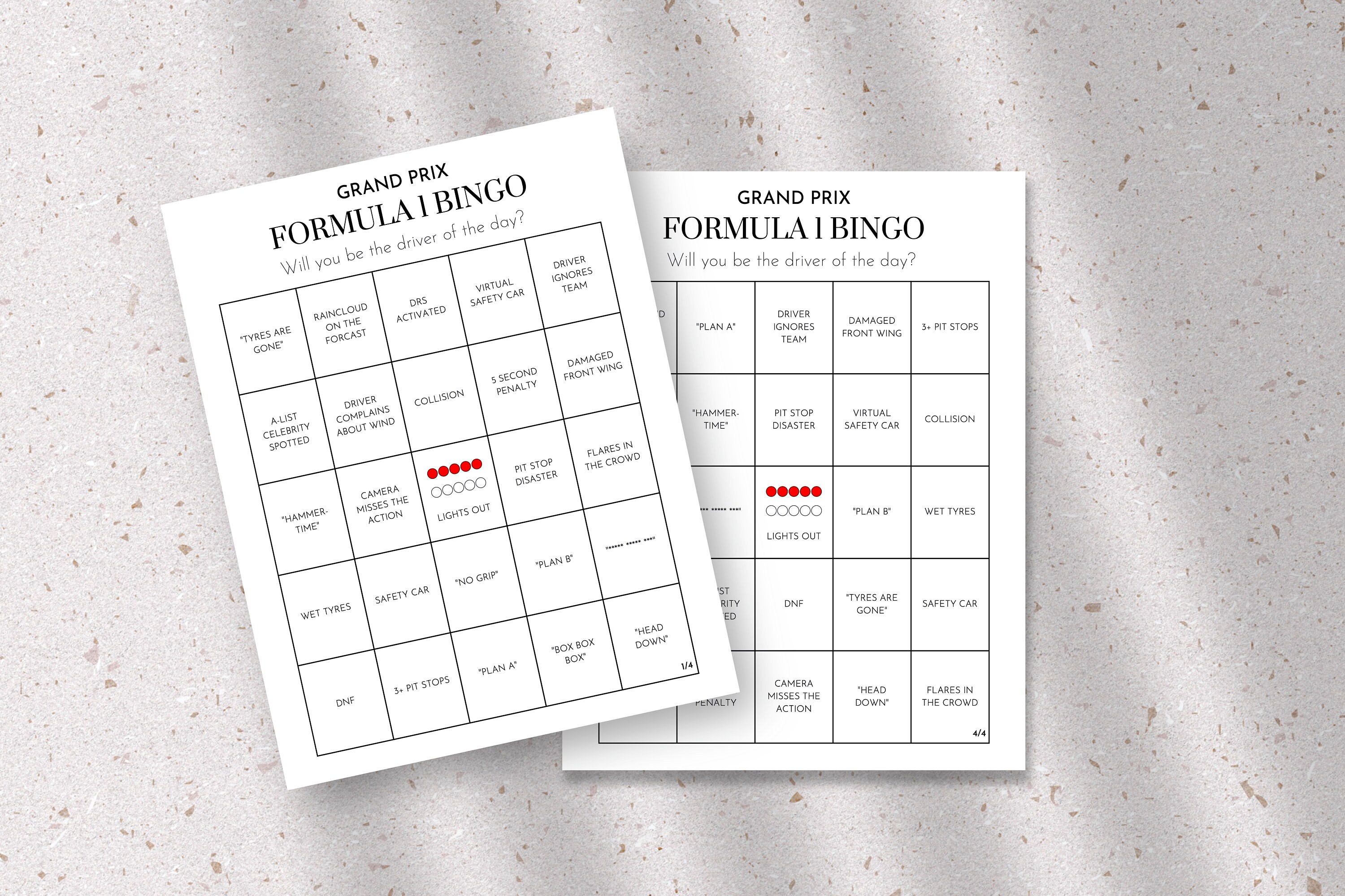 Formula 1 Bingo Card, F1 Game Download, F1 Game for Couples or Friends ...