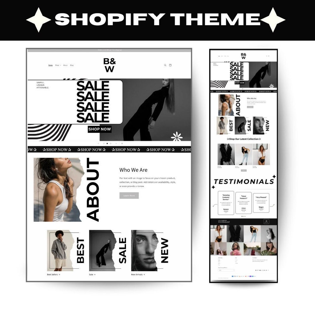 Black and White Shopify Theme, Shopify Banner, Shopify Store Template ...