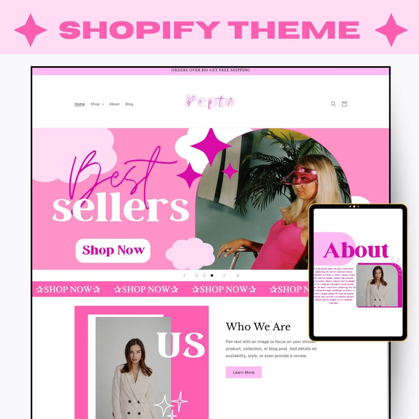 Pink Shopify Theme, Shopify Template , Minimalist Shopify Themes ...
