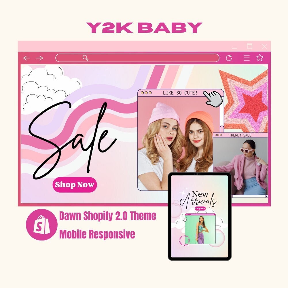 Y2k Shopify Theme/ Pink Shopify Theme/ Retro Shopify Theme/ Feminine Shopify Theme/ Boho Shopify ...