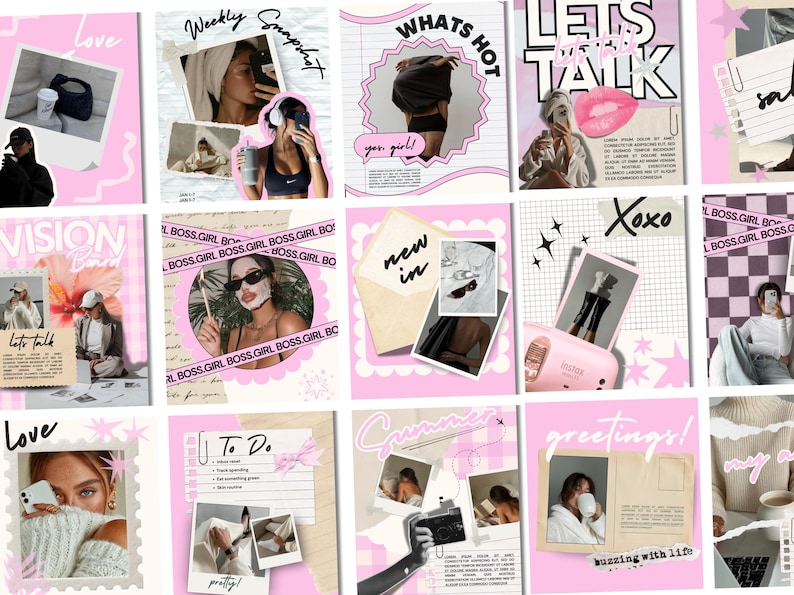 Pink Instagram Templates, Cute Aesthetic Social Media, Trendy Scrapbook ...