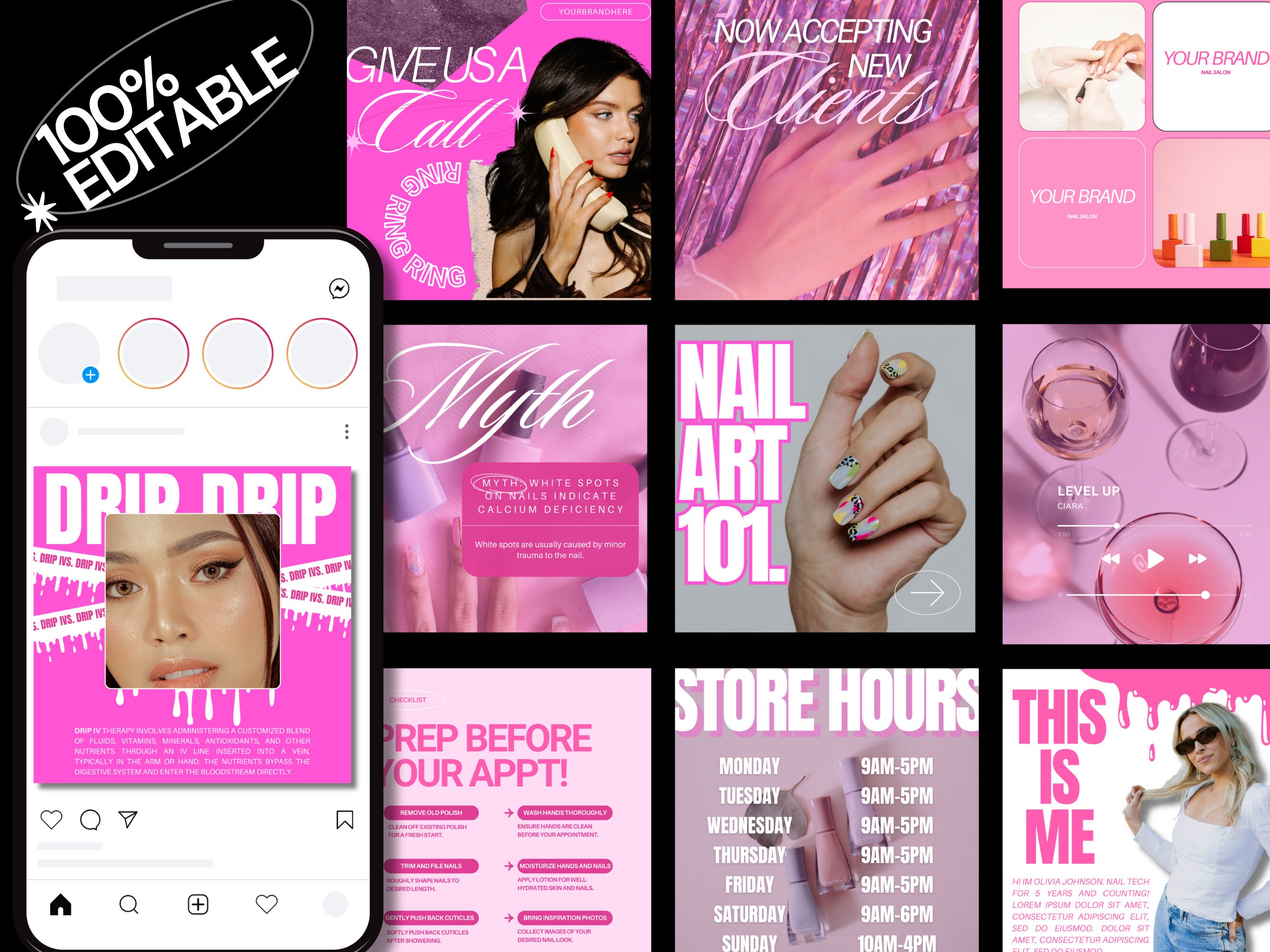 Pink Nail Tech Instagram, Nail Salon Instagram, Nail Tech Marketing ...