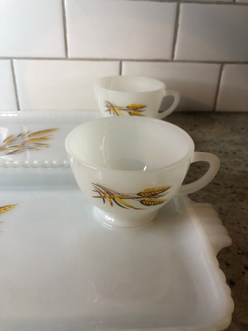 Anchor Hocking Milk Glass Luncheon Trays Wheat Pattern Rectangle Milk ...