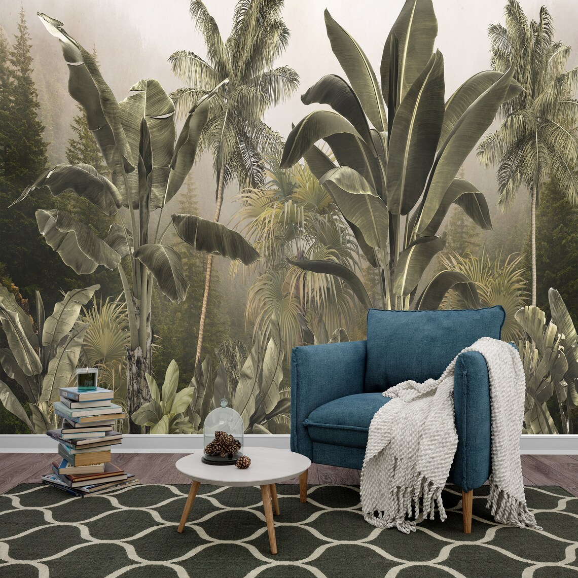 Palm Tree Themed Peel and Stick Non-woven Textile Tropical Wall Mural ...